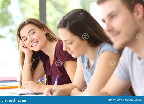 Babe In Love Looking At A Classmate Stock Image Image Of Candid