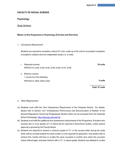 Appendix A Study Scheme Pdf Psychology Postgraduate Education