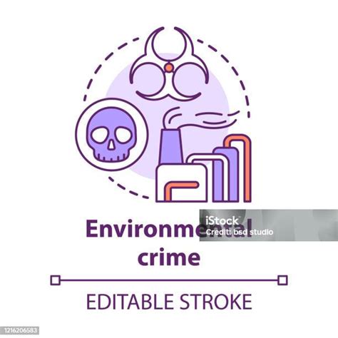 환경 범죄 개념 아이콘입니다 생태 재해 아이디어 얇은 라인 그림입니다 산업 오염 오염 물질 및 독성 물질 배출 벡터 절연 윤곽선 도면 편집 가능한 스트로크 0명에 대한 스톡