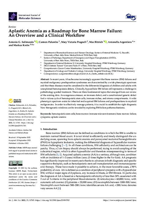 Pdf Aplastic Anemia As A Roadmap For Bone Marrow Failure An Overview And A Clinical Workflow