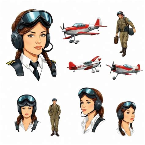 Premium Vector Pilot Vector Set White Background Isolated A High