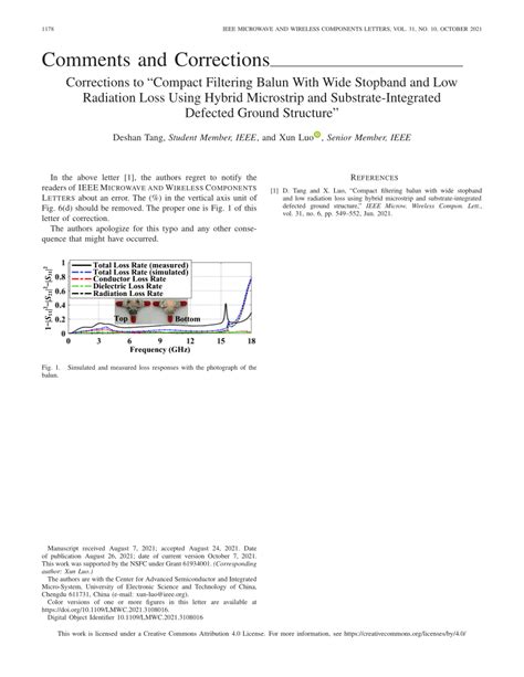 Pdf Corrections To Compact Filtering Balun With Wide Stopband And Low Radiation Loss Using