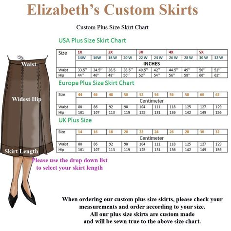 Ladies Pencil Dresspencil Skirt Standard Size Chart Us Europe Uk Elizabeths Custom Skirts