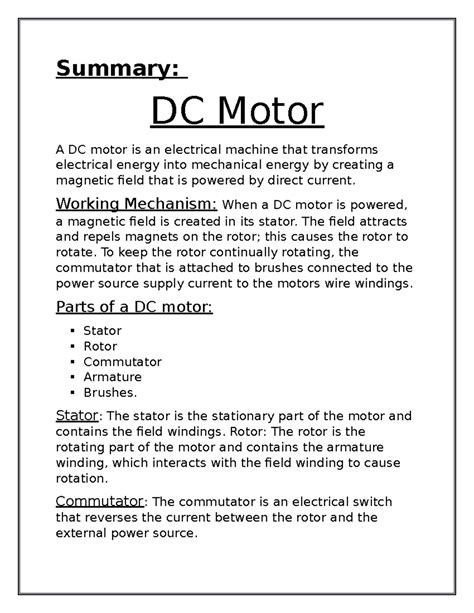 This Article About The Working Of DC Motor The Working Principle Of DC Motor Summary DC