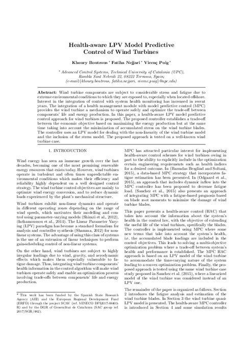 Pdf Health Aware Lpv Model Predictive Control Of Wind Turbines Boutrous Khoury