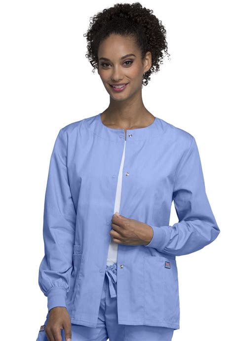 Cherokee Womens Snap Front Warm Up Scrub Jacket Ww Originals Henry