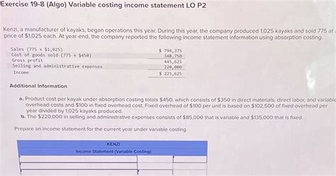 Solved Exercise 19 8 Algo ﻿variable Costing Income
