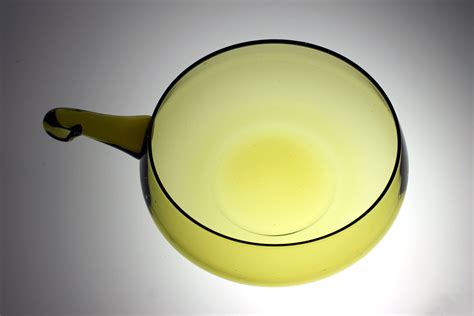 Hand Blown Art Glass Bowl Handled Bowl Handmade Nappy Green Home Decor
