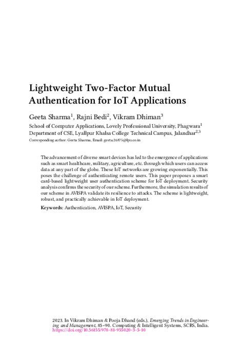 Pdf Lightweight Two Factor Mutual Authentication For Iot Applications