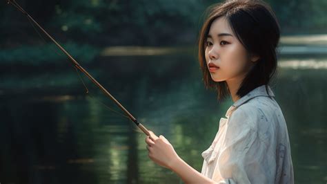 清晨在河边钓鱼的小姐姐西瓜马 Ai魔法学院，一款midjourney关键词免费生成器