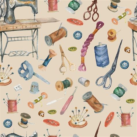 Premium Vector Sewing Machine Thread Needles Spools Watercolor Set Hand Drawn