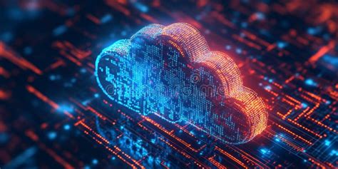 Futuristic Digital Cloud Concept With Neon Lights And Circuit Board Patterns Stock Illustration