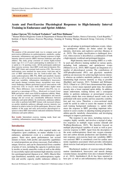 Pdf Acute And Post Exercise Physiological Responses To High Intensity Interval Training In