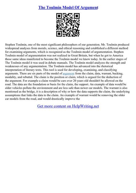 Toulmin Model Essay Pdf