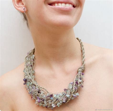 Северное сияние льняное колье в интернет магазине на Ярмарке Мастеров Колье Санкт Петербург