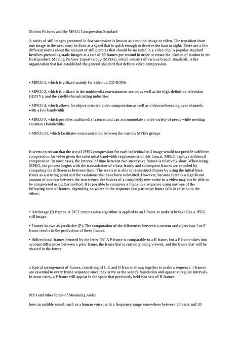 Multimedia Networking Part 2 Motion Pictures And The Mpeg Compression Standard A Series Of