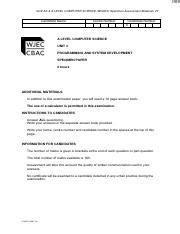 Specimen QP Unit WJEC Computer Science A Level Pdf PMT GCE AS A LEVEL COMPUTER SCIENCE