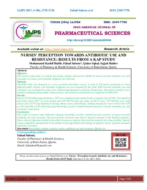 Pdf Nurses Perception Towards Antibiotic Use And Resistance Results