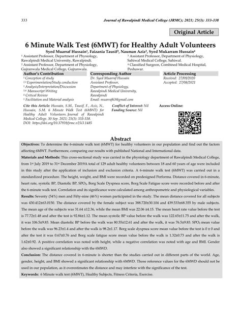 Pdf 6 Minute Walk Test 6mwt For Healthy Adult Volunteers