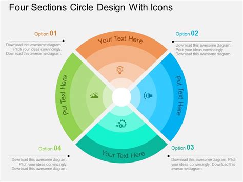 Four Sections Circle Design With Icons Flat Powerpoint Design PowerPoint Presentation Sample
