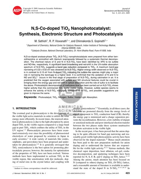Pdf N S Co Doped Tio2 Nanophotocatalyst Synthesis Electronic Structure And Photocatalysis