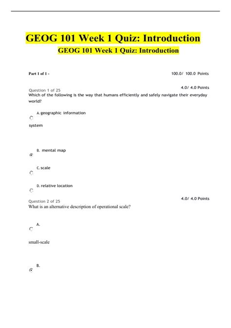Geog 101 Week 1 Quiz Introduction Questions And Answers} 2022 2023 Verified Answers Geog