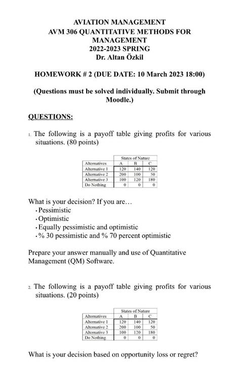 Solved Aviation Management Avm 306 Quantitative Methods For