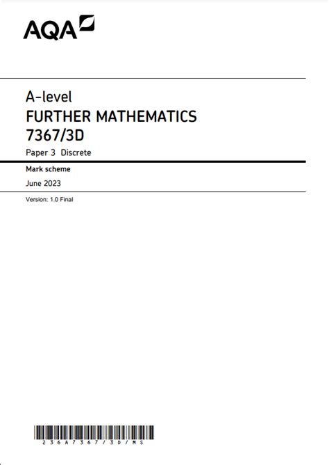 aqa further mathematics a level mark scheme paper 3 discrete may 2023