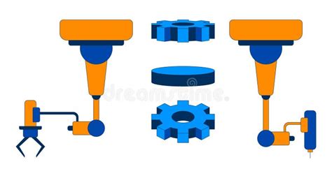 Robotic Arms And Gears 2d Cartoon Objects Set Stock Vector