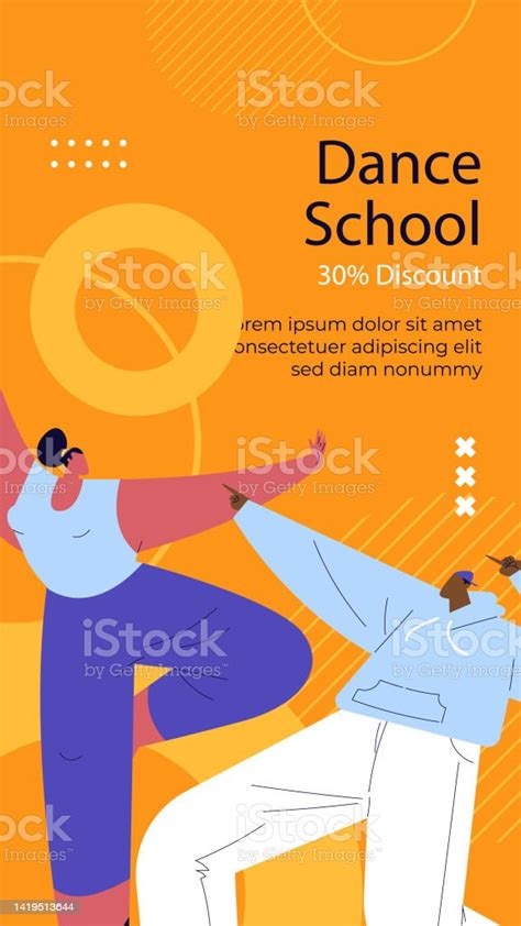 플랫 디자인 댄스 스쿨 포스트 스토리 벡터 일러스트 레이 션 개념에 대한 스톡 벡터 아트 및 기타 이미지 개념 개념과 주제