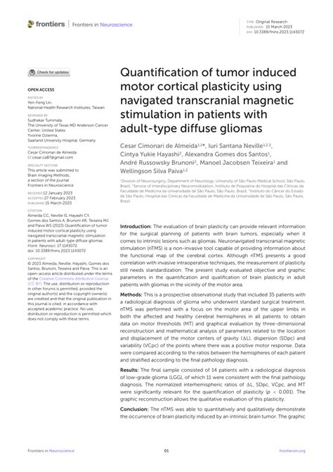 Pdf Quantification Of Tumor Induced Motor Cortical Plasticity Using Navigated Transcranial