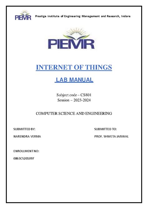 Iot Lab Manual File Internet Of Things Lab Manual Subject Code Cs