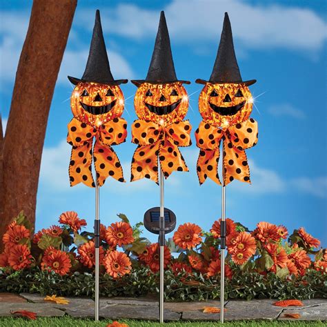 Solar Powered Jack O Lantern Garden Stakes Set Of 3 Collections Etc