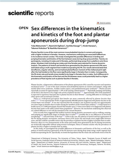 Pdf Sex Differences In The Kinematics And Kinetics Of The Foot And Plantar Aponeurosis During