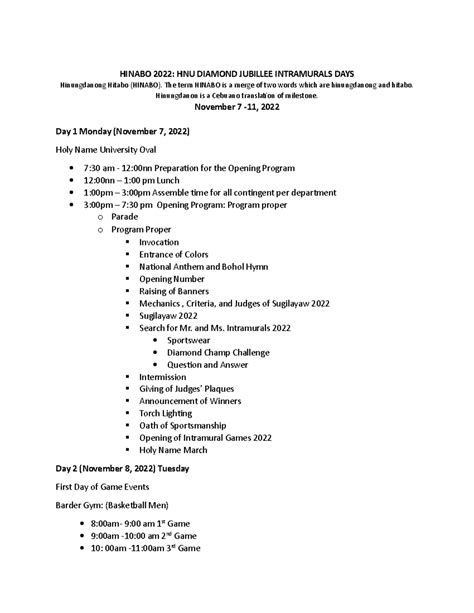 Program Intramurals Intrams Hinabo 2022 Hnu Diamond Jubillee
