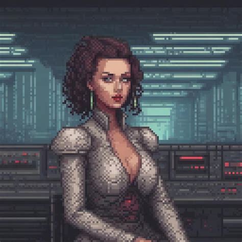Futuristic Woman In Sleek Suit Computer Interface Pixel Art Style Premium AI Generated Image