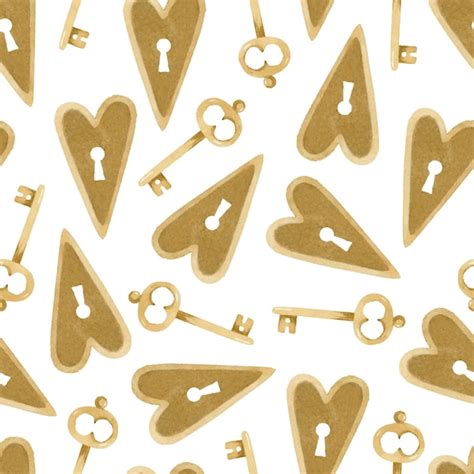 Premium Vector Watercolor Golden Heart Lock And Key Seamless Pattern