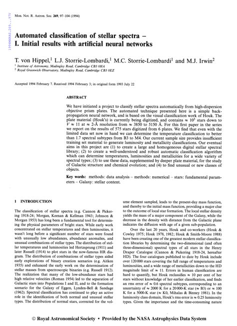 Pdf Automated Classification Of Stellar Spectra Part One Initial