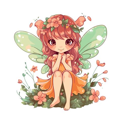 Cute Fairy Vector Sticker Clipart In The Style Of Light Orange And Light Green Cartoon