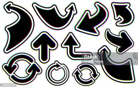 생생한 글리치 효과 화살표와 원형 아이콘 0명에 대한 스톡 벡터 아트 및 기타 이미지 0명 Cmyk 개념 Istock