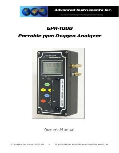 Gpr 1000 Portable Ppm Oxygen Analyzer Advanced Instruments Inc