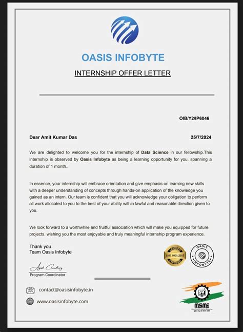 Amit Kumar Das On Linkedin Datascience Internship Oasisinfobyte Opportunity Learning Growth
