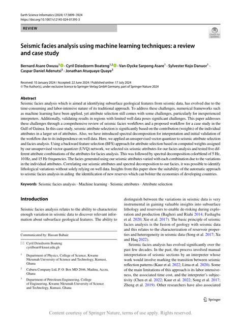 Seismic Facies Analysis Using Machine Learning Techniques A Review And