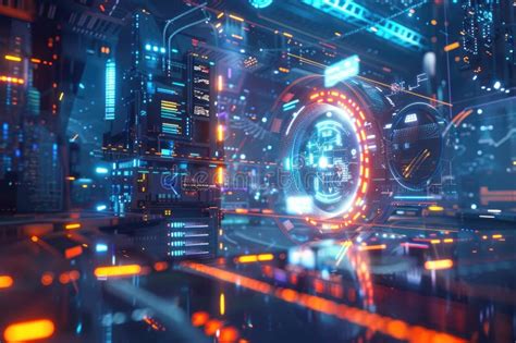 Futuristic Digital Data Network In A High Tech Cyber Environment Stock