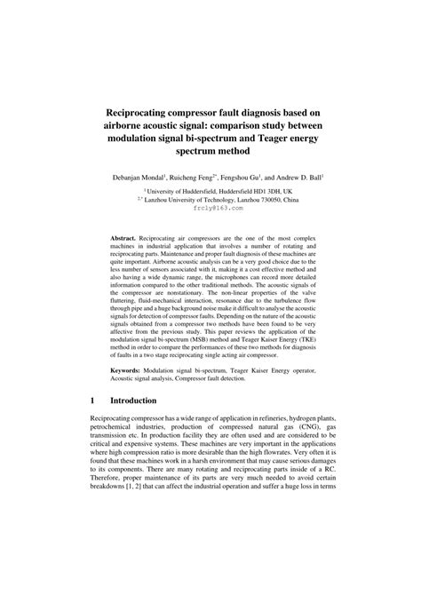 Pdf Reciprocating Compressor Fault Diagnosis Based On Airborne Acoustic Signal Comparison