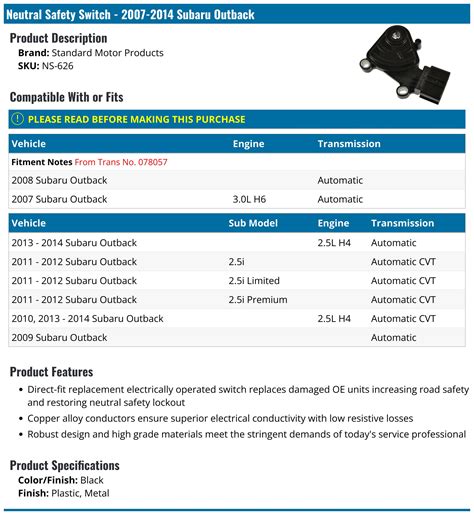 Neutral Safety Switch Subaru Outback At Luca Glossop Blog