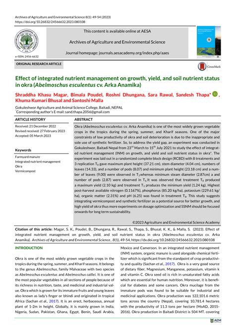 Pdf Effect Of Integrated Nutrient Management On Growth Yield And