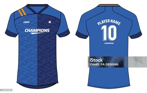 스포츠 티셔츠 저지 디자인 컨셉 벡터 템플릿 축구 크리켓 배구 럭비 테니스 배드민턴 유니폼 키트의 전면 및 후면 뷰가 있는
