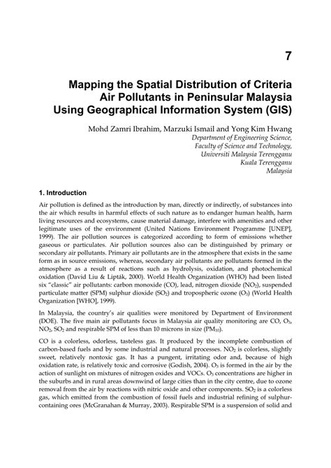 Pdf Mapping The Spatial Distribution Of Criteria Air Pollutants In Peninsular Malaysia Using