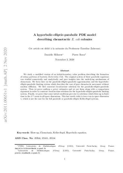 Pdf A Hyperbolic Elliptic Parabolic Pde Model Describing Chemotactic